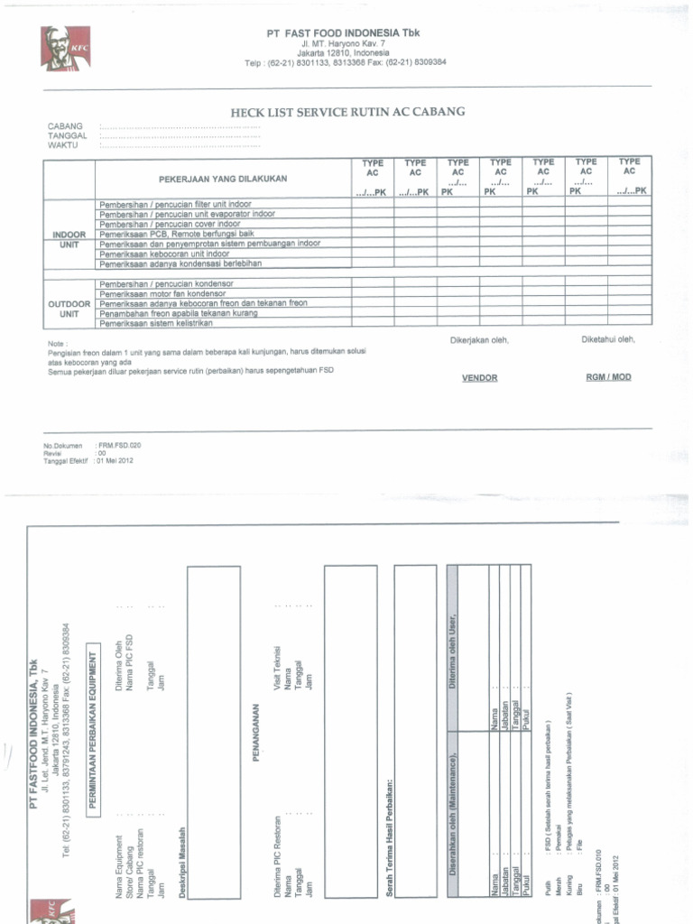 Form Administrasi Wajib KFC | PDF