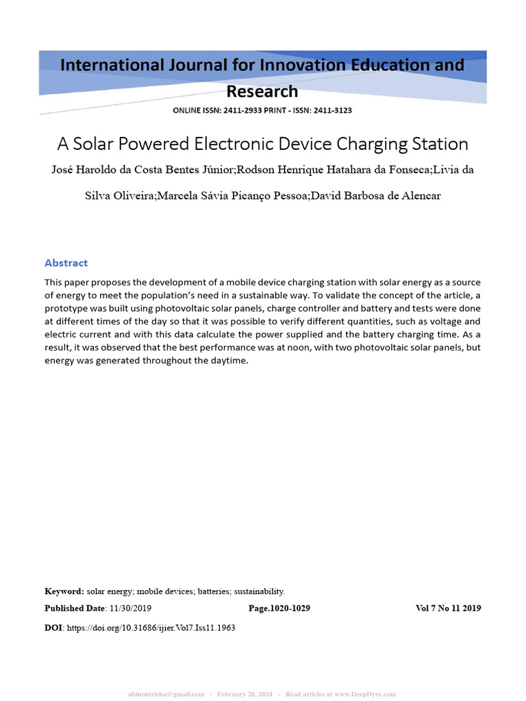 A Solar Powered Electronic Device Charging Station | PDF | Rechargeable ...