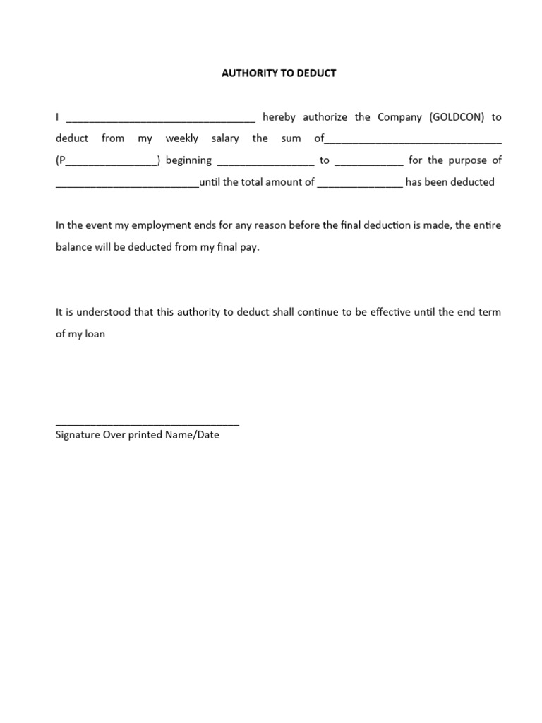 Authority To Deduct | PDF | Career & Growth | Business
