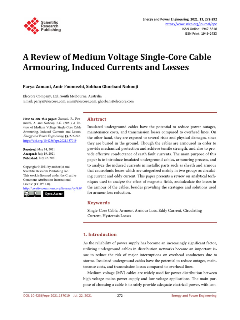 A Review of Medium Voltage Single-Core Cable Armour | PDF | Electric ...