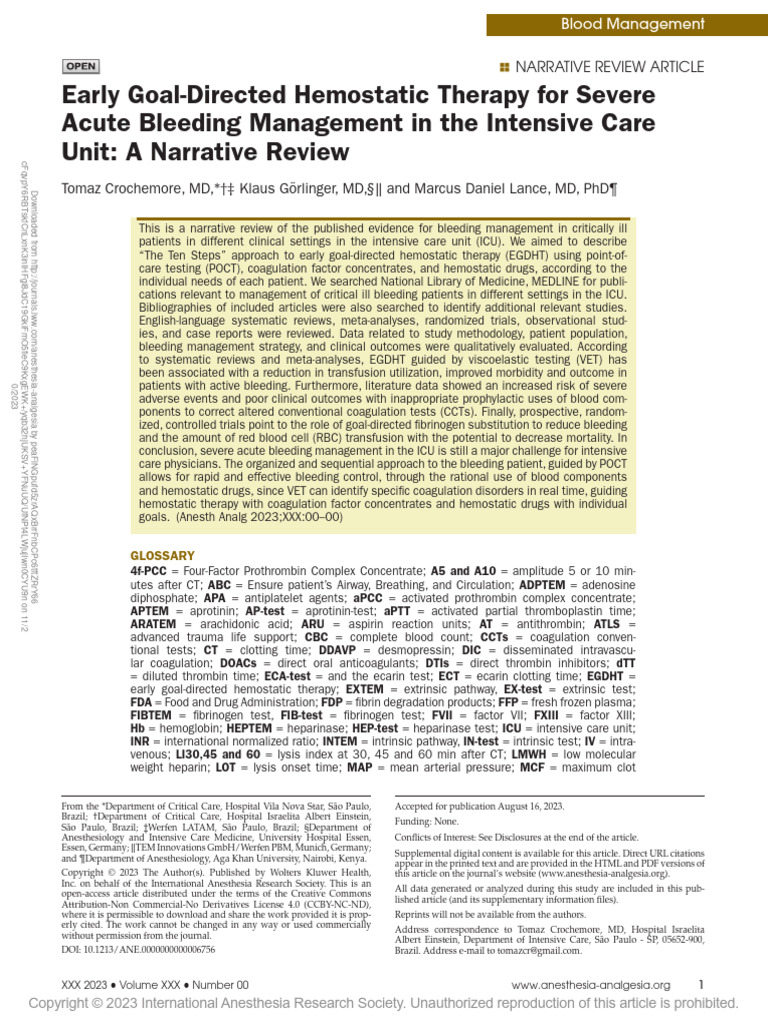 Early Goal Directed Hemostatic Therapy For Severe.660 | PDF ...