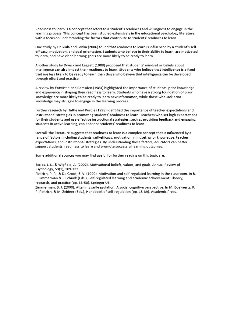 Readiness To Learn | PDF