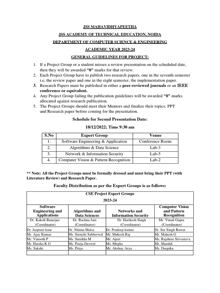 2023 24 Project Guidelines And Second Presentation Schedule Pdf Science Computer Science 0955