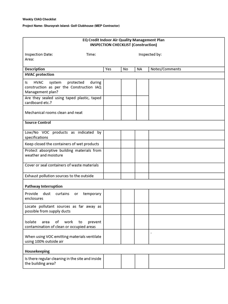 Weekly IAQ LEED Checklist - RSG Golf | PDF | Civil Engineering | Pollution