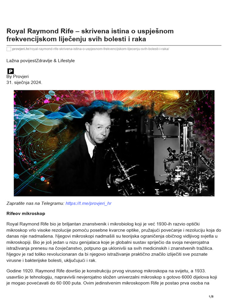 Royal Raymond Rife Skrivena Istina o Uspješnom Frekvencijskom Liječenju ...