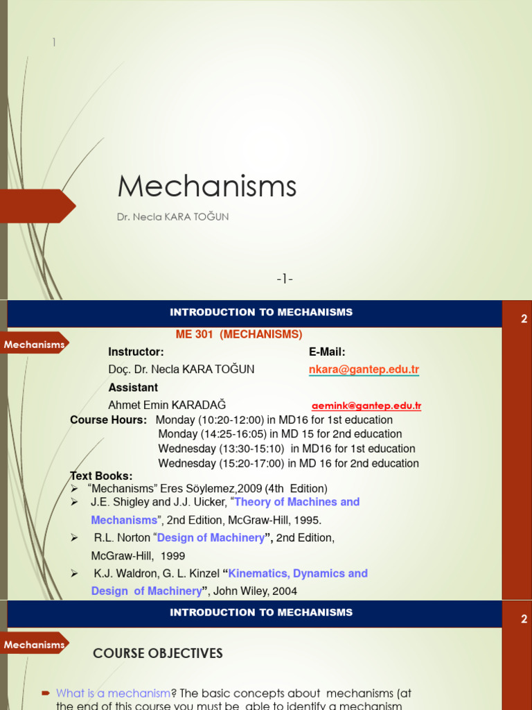 Introduction to Mechanisms Course | PDF | Kinematics | Machines