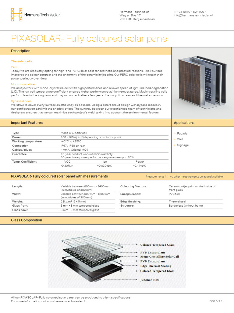 PIXASOLAR Fully Coloured Solar Panel - Datasheet - v1 1 | PDF | Solar ...