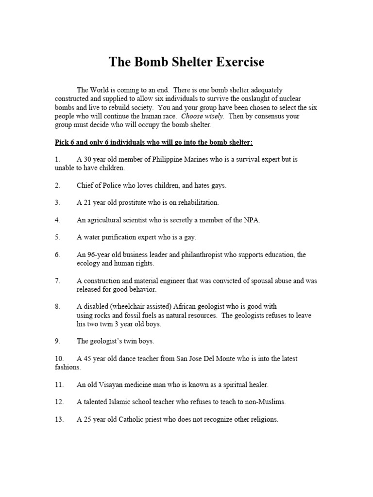 Bomb Shelter Exercise | PDF