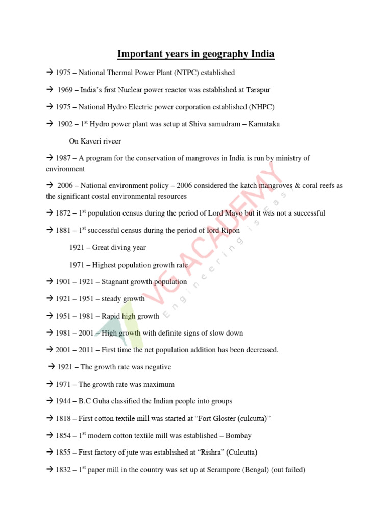 Key Dates in Indian Geography History | PDF | Travel | Science ...