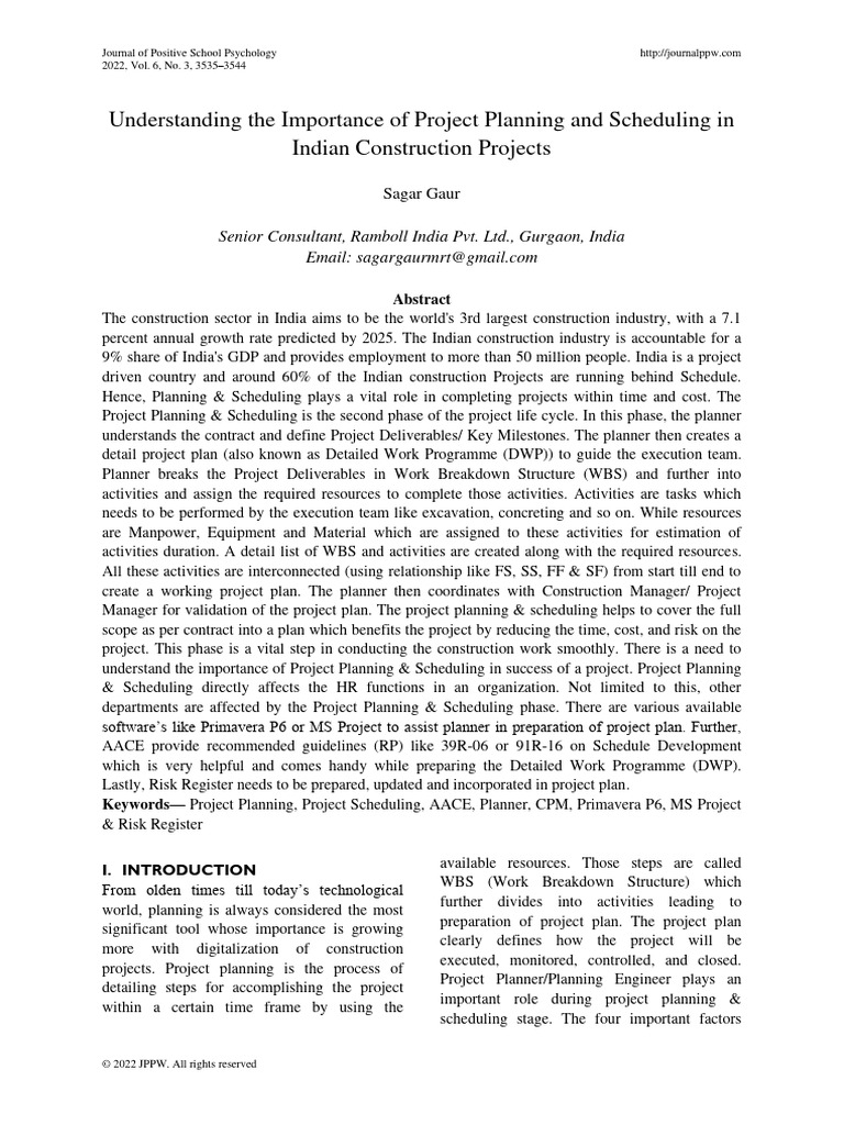 Article On Project Planning and Scheduling - Sagar Gaur - AL | PDF ...