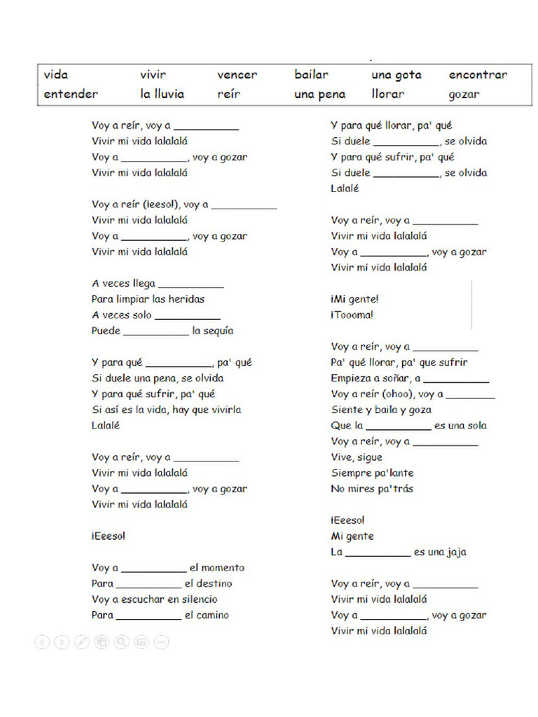 Invuloefening Vivir Mi Vida Marc Anthony | PDF