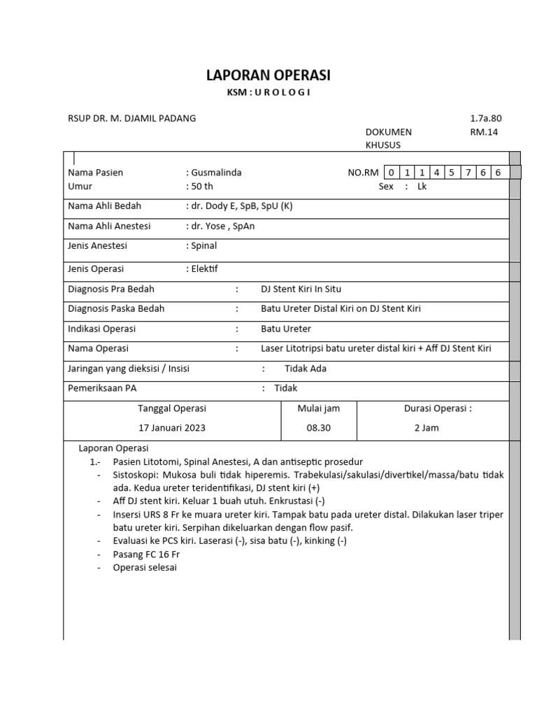 Template Contoh Laporan Operasi | PDF