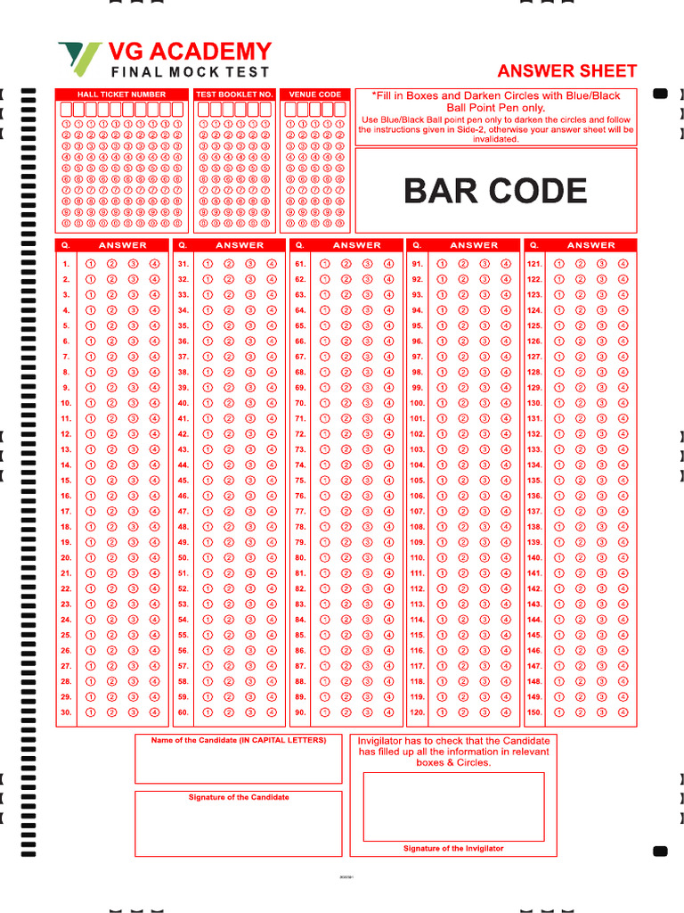 Omr Sheet Aee 150Q PDF | PDF