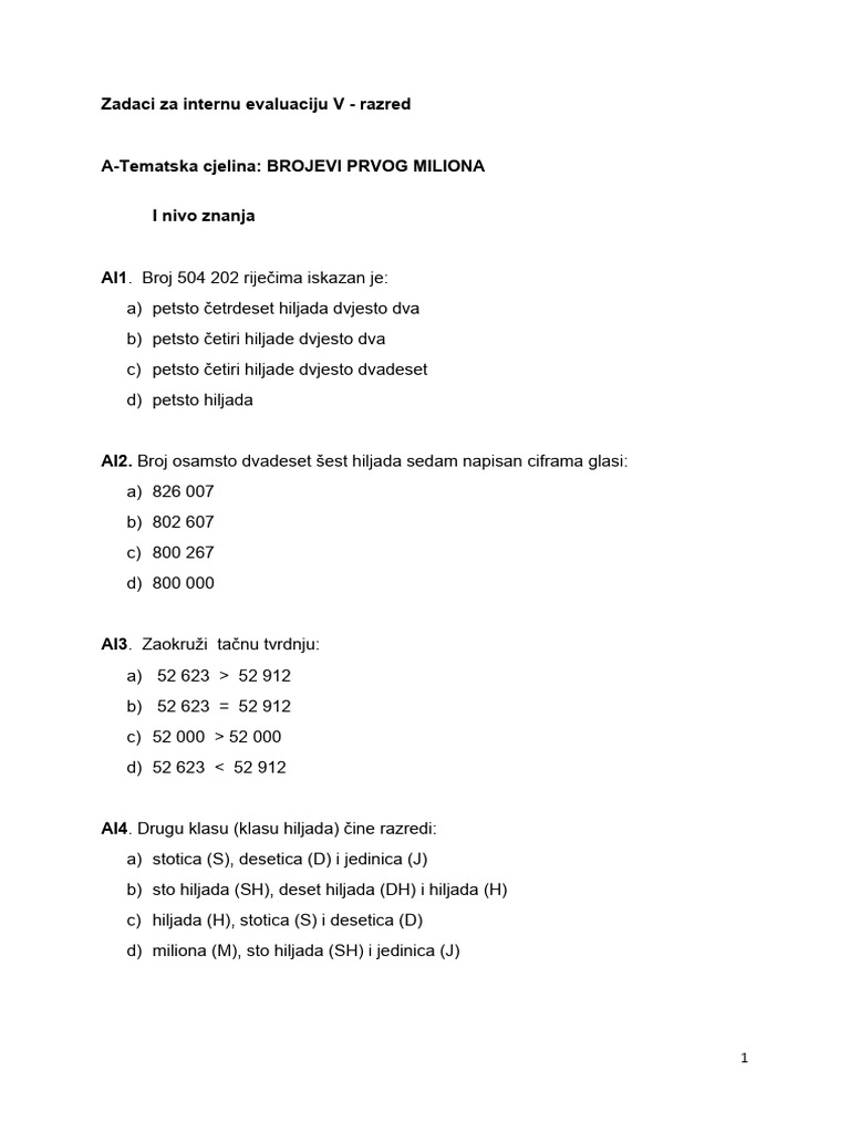 V Razred - Zadaci | PDF