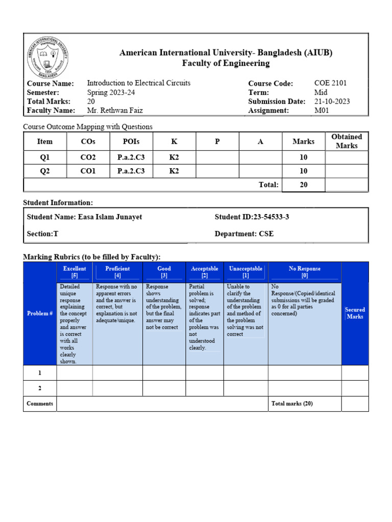 Introducton of Circuit Assignment | PDF | Electrical Network | Computer Engineering