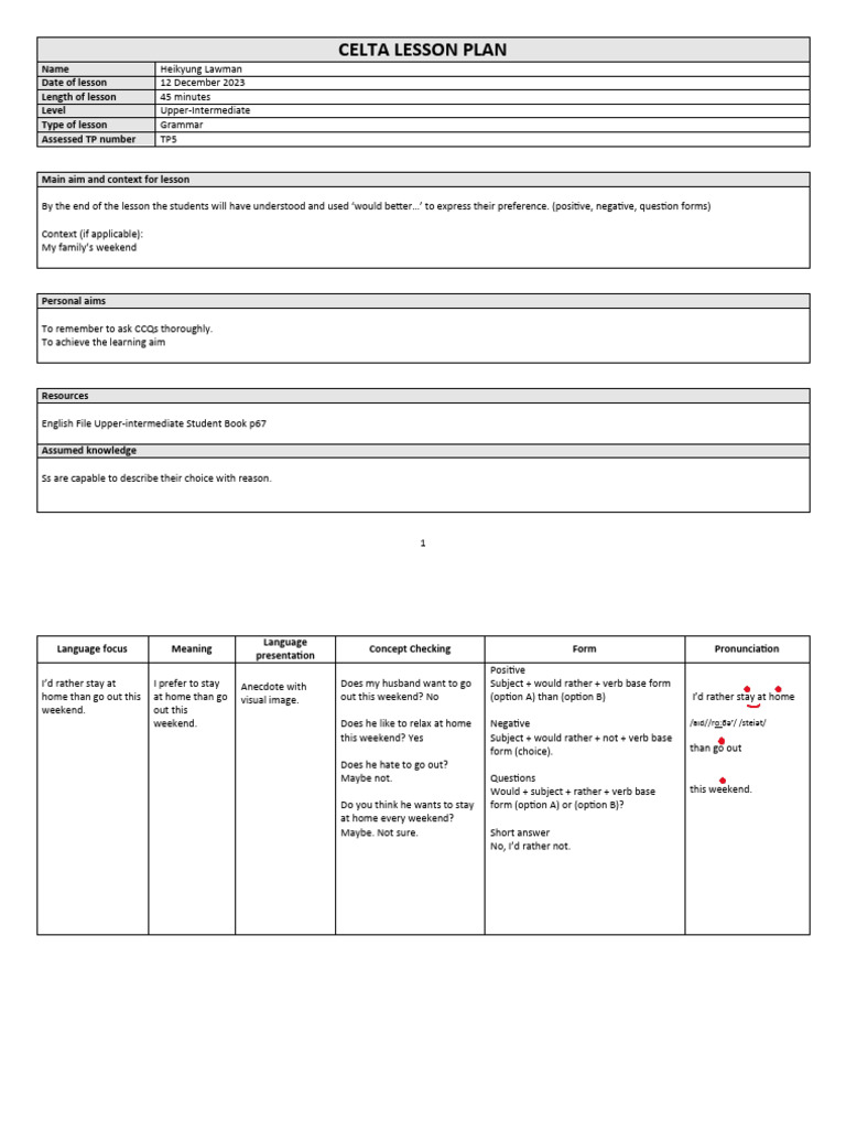 Upper Intermediate Grammar Lesson Plan | PDF | Reason | Behavior Modification