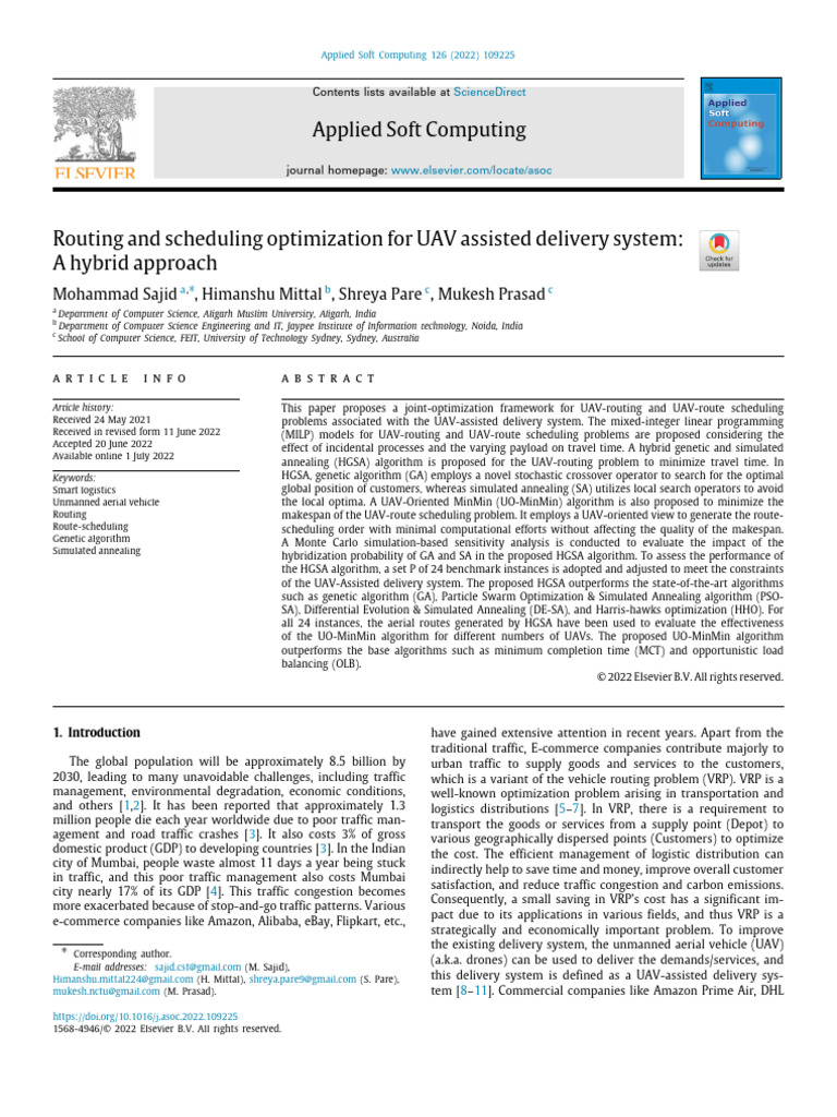 Routing And Scheduling Optimization For Uav Assisted Delivery System A Hybrid Approach Pdf