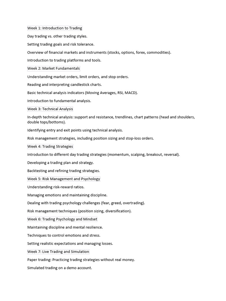 Trading Syllabus Pdf Financial Risk Investing
