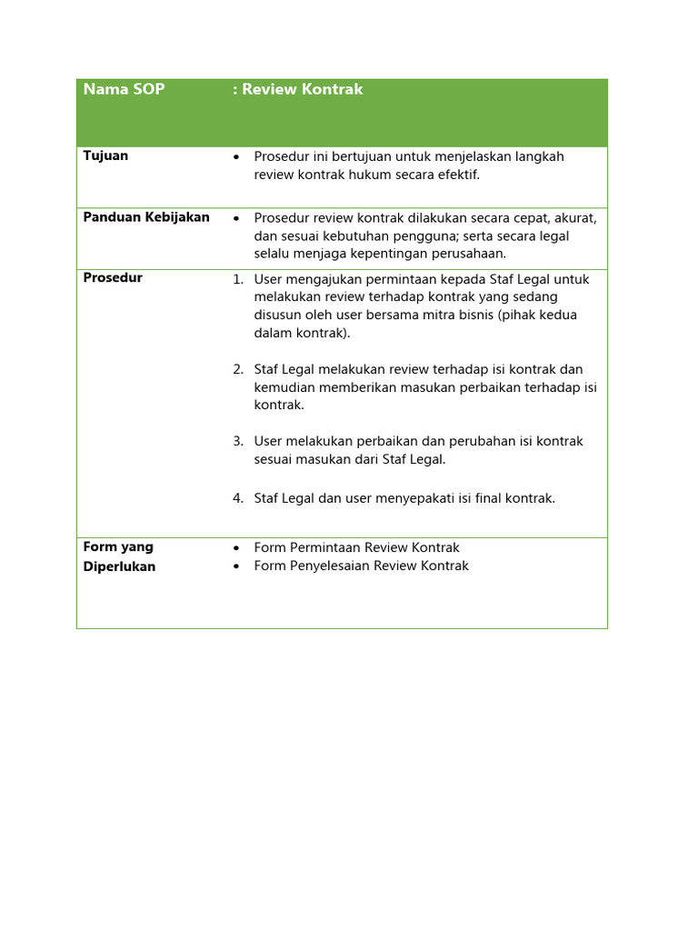 02 SOP Review Kontrak | PDF
