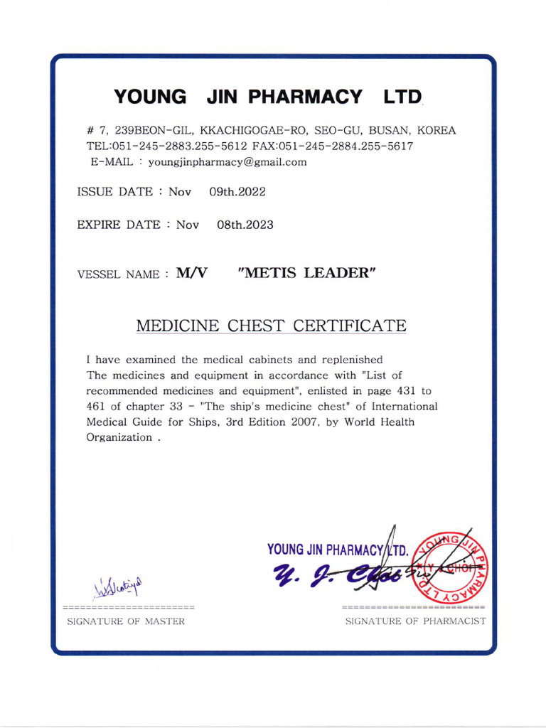 2.medicine Chest Certificate | PDF