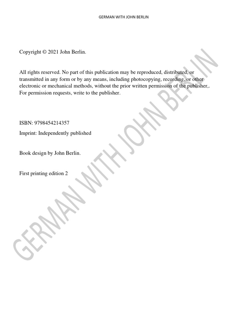 4.1 Answer Book A1 - b1 - German With John Berlin | PDF | Preposition And Postposition ...
