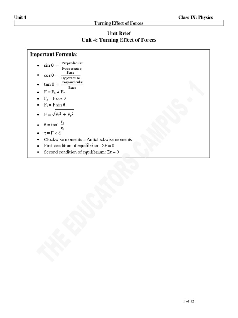 Class IX Physics: Turning Effect | PDF | Center Of Mass | Torque