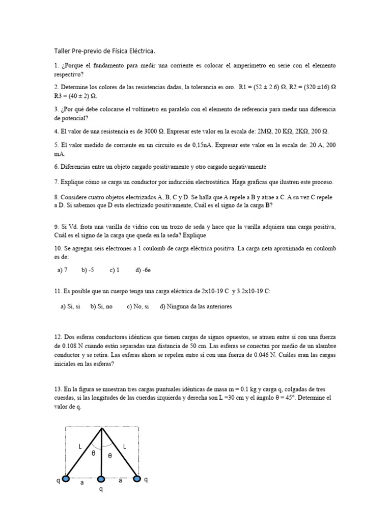 Taller Pre-Previo de Fisica Electrica. | PDF | Corriente eléctrica | Electrostática