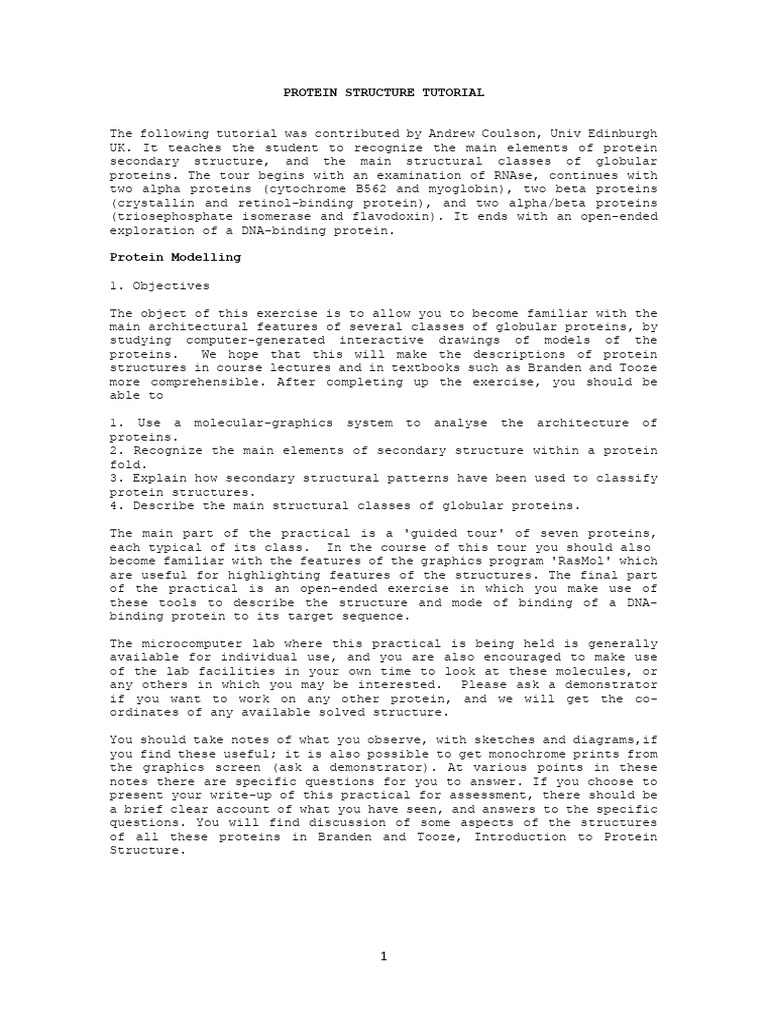 Protein Structure Tutorial | PDF | Beta Sheet | Alpha Helix