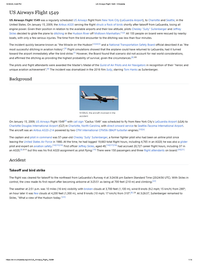 US Airways Flight 1549 | PDF | Aviation | Transport