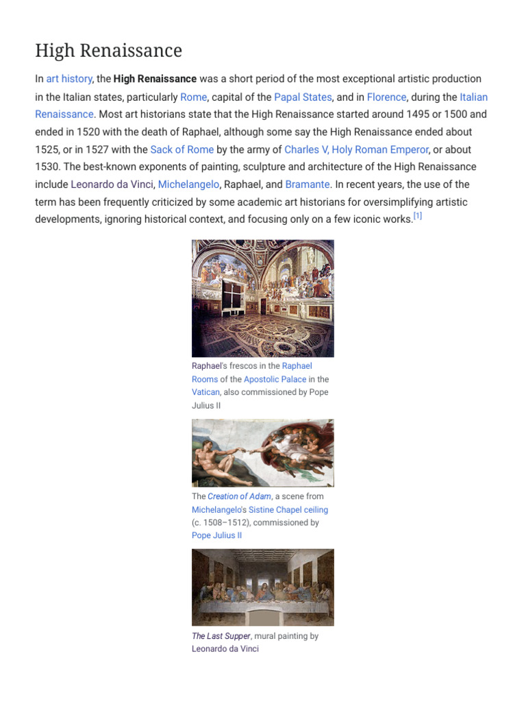 High Renaissance - Wikipedia | PDF | Western Art | Renaissance Art
