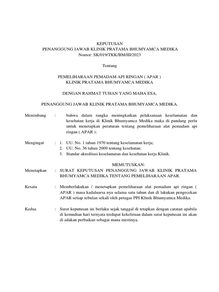 TKK 3 Ep. 7 SK Pemeliharaan Apar | PDF