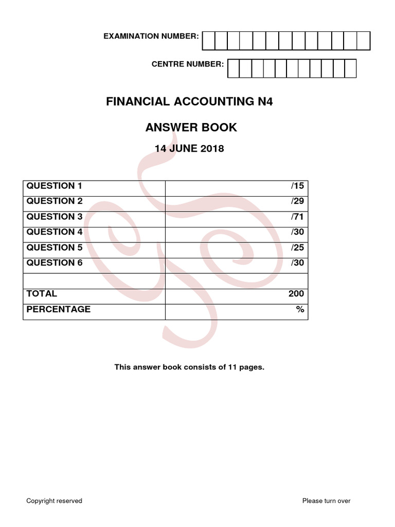 N5 Financial Accounting Answer Book November 2018 | PDF | Debits And ...