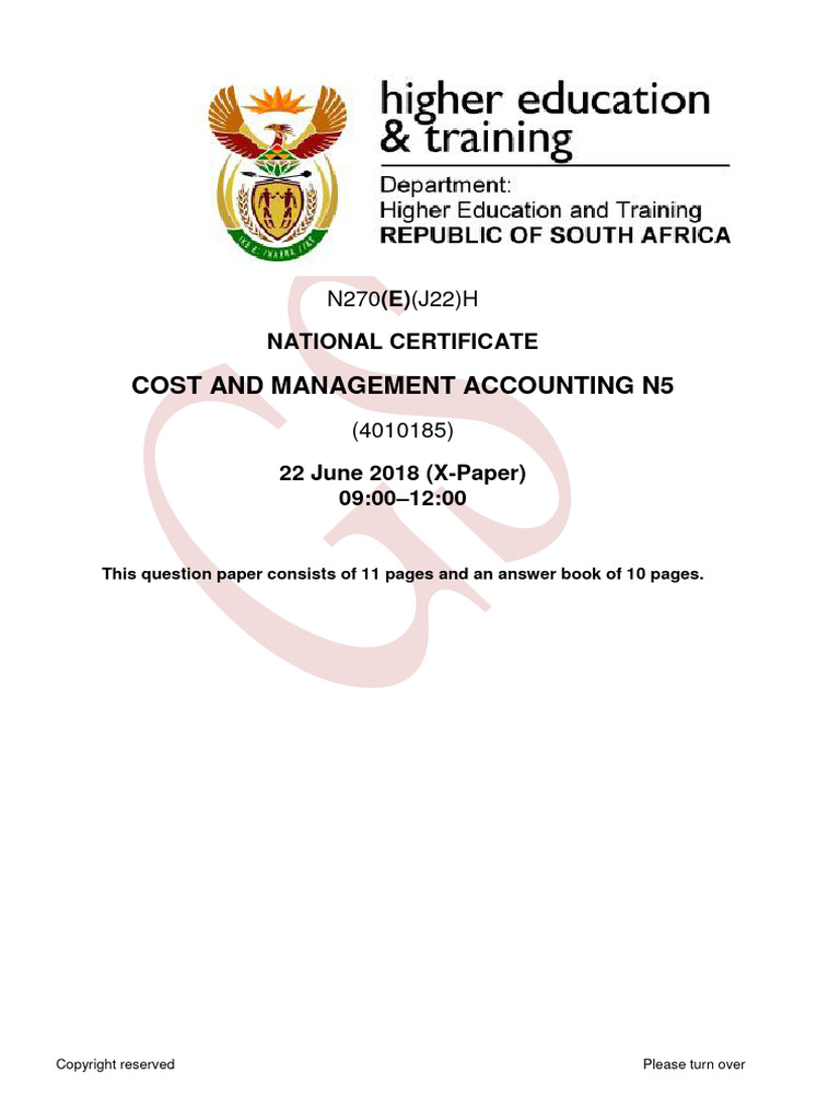 N5 Cost and Management Accounting June 2018 | PDF | Cost | Payments