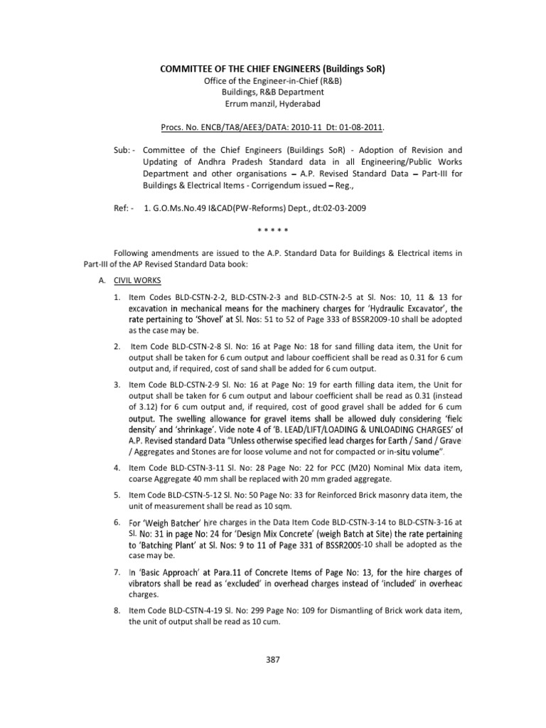 AP Revised Standard Data Buildings Corrigendum During SoR 2011-12 | PDF | Concrete | Welding