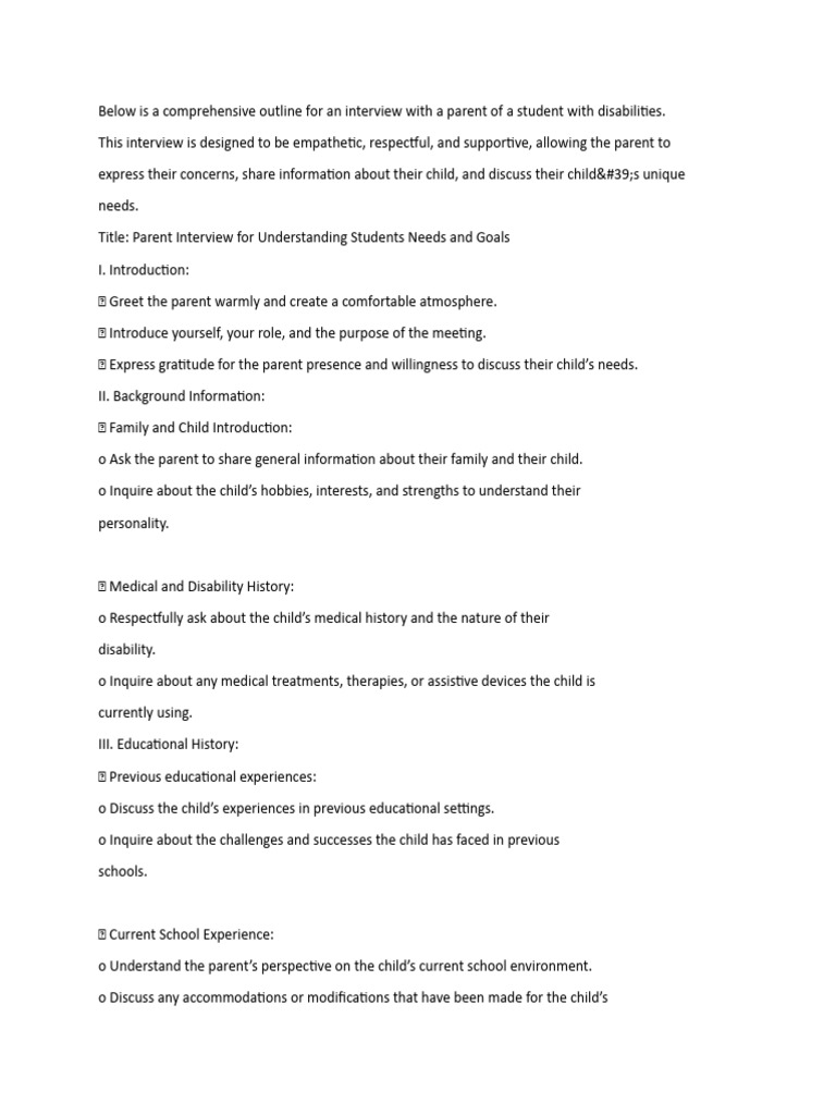 Parent Interview Guide for Schools | PDF | Disability | Learning