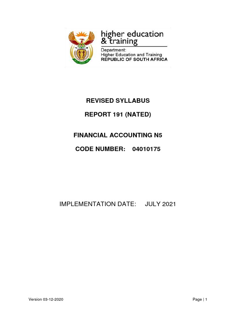 Financial Accounting N5 Syllabus Overview | PDF | Inventory | Balance Sheet