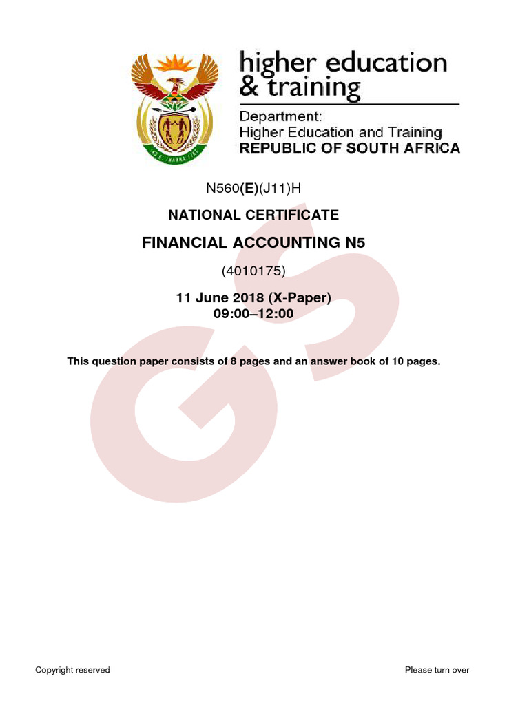 N5 Financial Accounting June 2018 | PDF | Debits And Credits | Debt