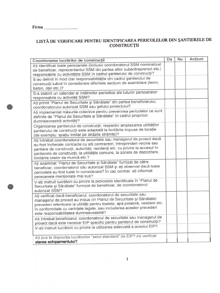 Fisa Identificare Riscuri Santiere Constructii | PDF