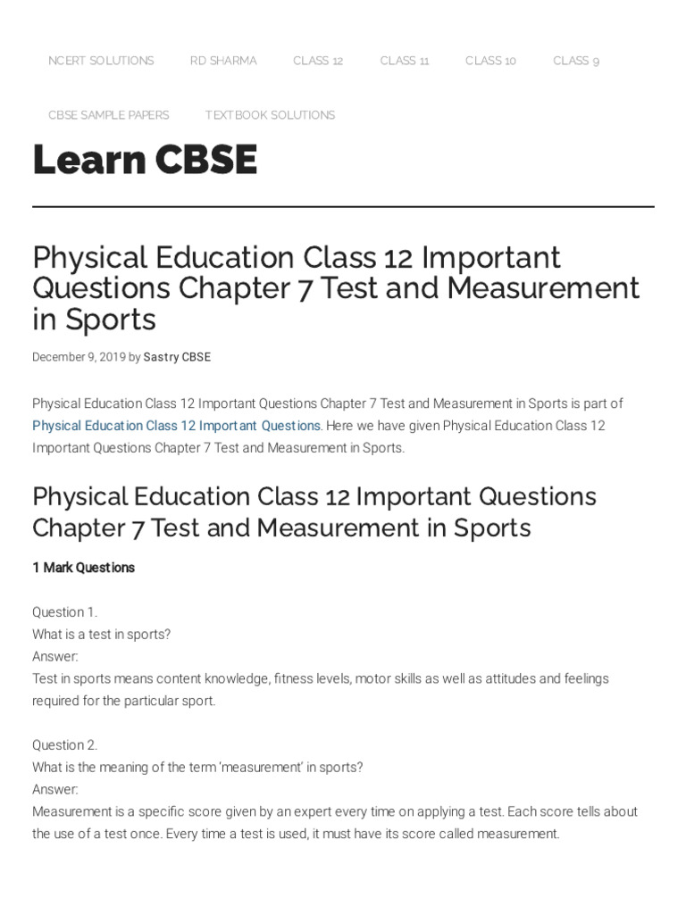 Class 12 Physical Education Tests Guide | PDF | Heart | Heart Rate