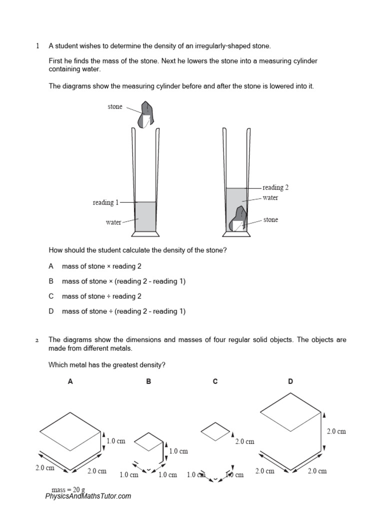 Density Measurement Practice Questions | PDF | Density | Volume