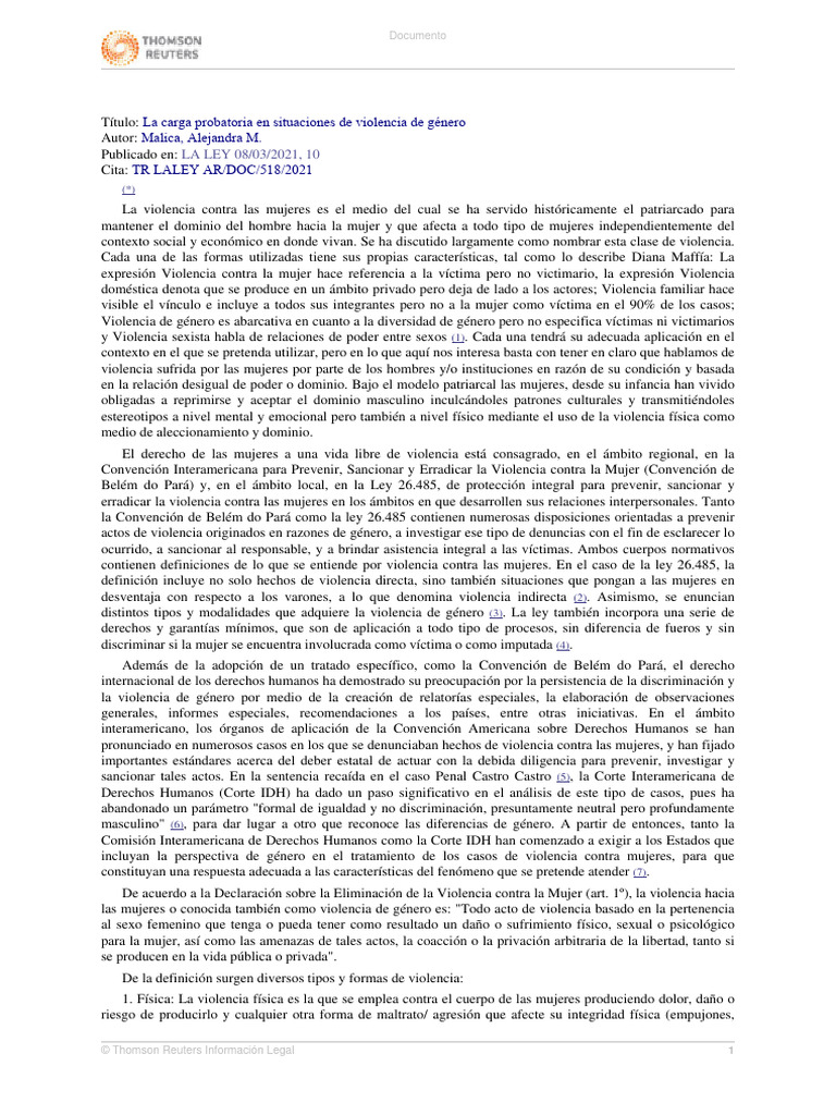 La Carga Probatoria en Situaciones de Violencia de Género | PDF