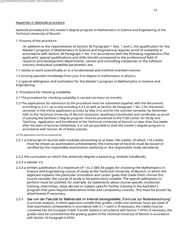 Master's Aptitude Procedure at TUM | PDF | Academic Degree | University ...