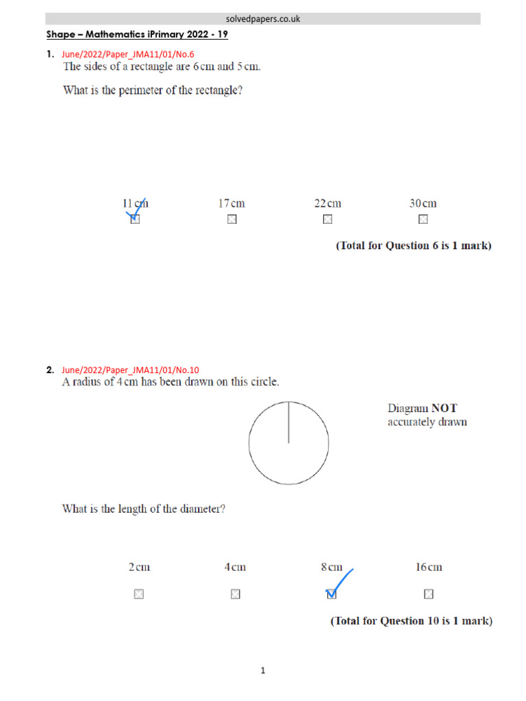 2022 19 Shape Edexcel Math Iprimary | PDF