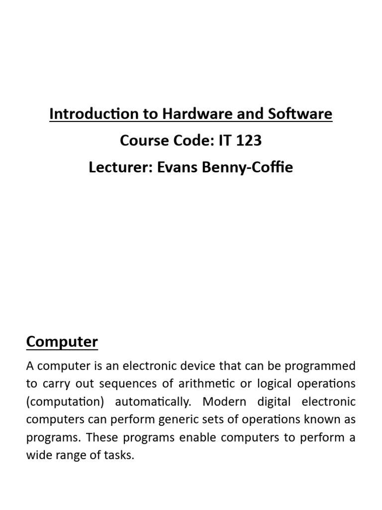 Introduction To Hardware and Software Lecture Note - 1 | PDF | Personal ...