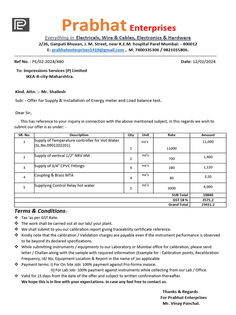 IKEA Worli Mumbai - 240201 Quotation For Temp. Controller | PDF ...