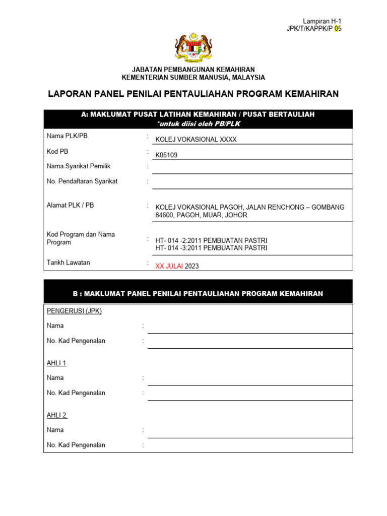 I) Template BORANG 4PK JPK BAKERI - PASTRI 20233 | PDF
