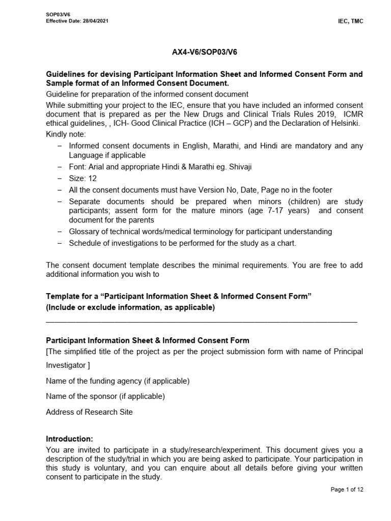 3a Template For Participant Information Sheet and ICF | PDF | Self ...
