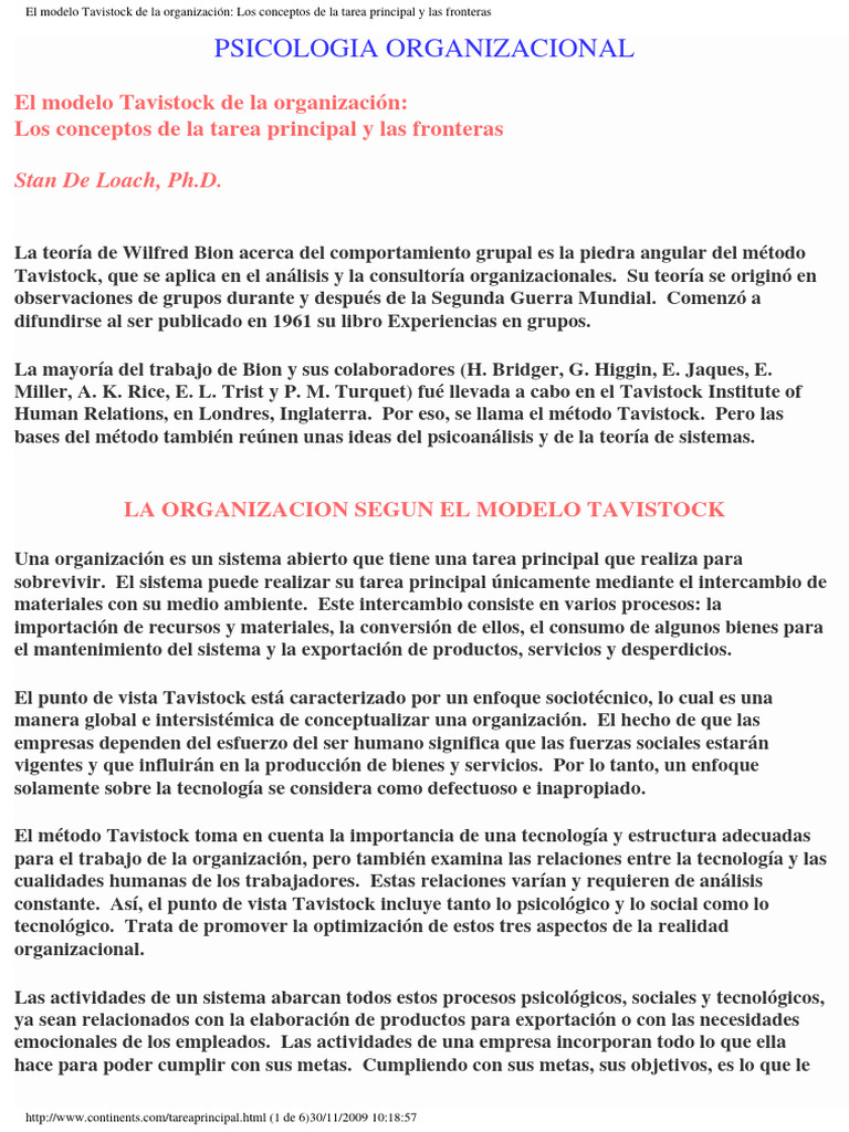El Modelo Tavistock de La Organización - Los Conceptos de La Tarea ...