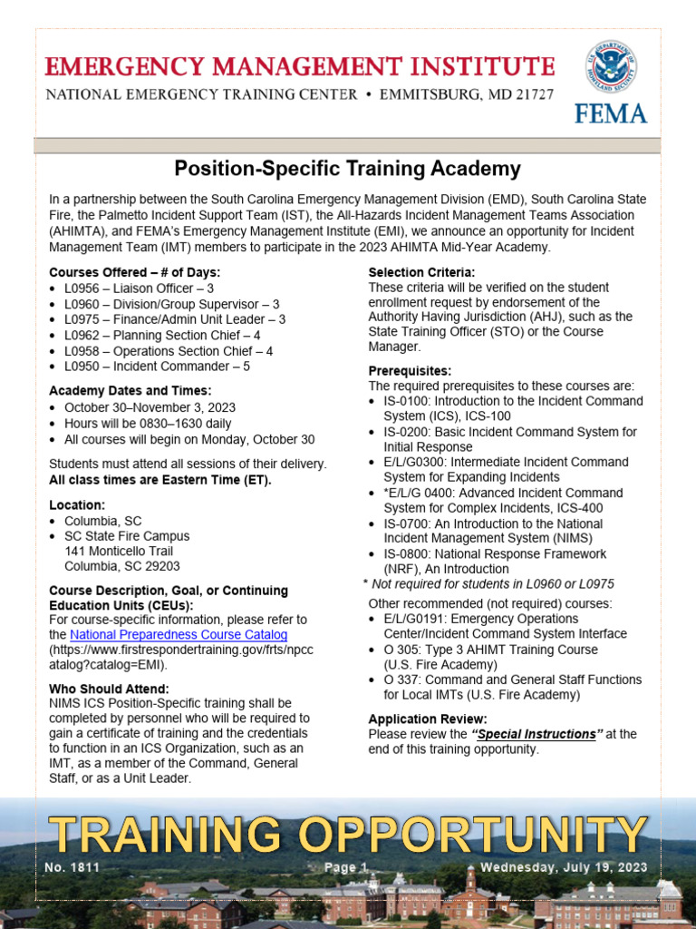 1811-Training Opportunity-Position Specific Training Academy-Columbia ...