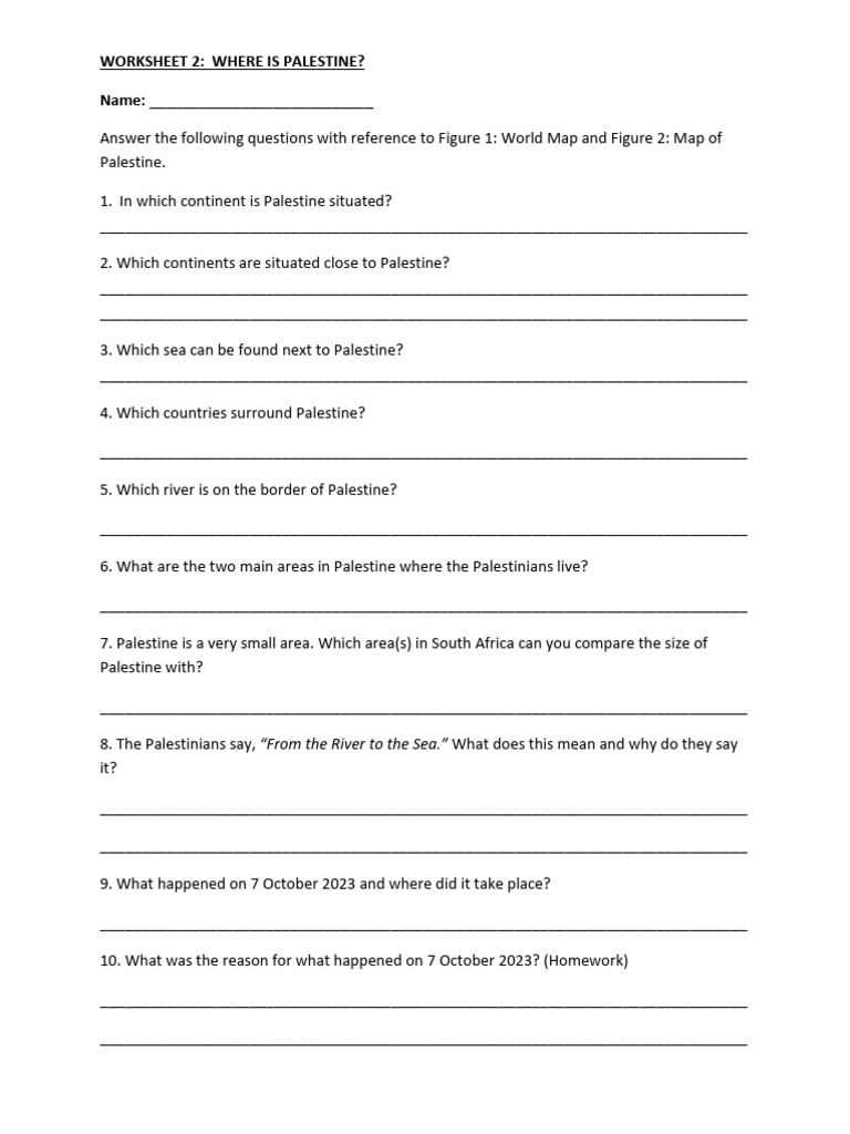 Worksheet 2 Where Is Palestine | PDF